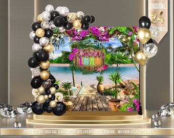 Aloha Backdrop Tiki Summer Birthday Backdrop Tropical Birthday Theme ...