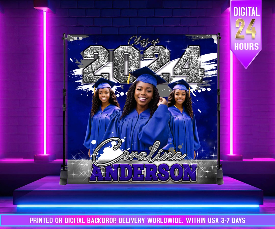 PRINTED or DIGITAL | Royal Blue Silver Graduation | Graduation Backdrop ...