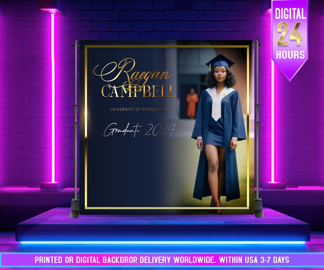 PRINTED or DIGITAL | Blue Gold Graduation | Graduation Backdrop | Navy ...