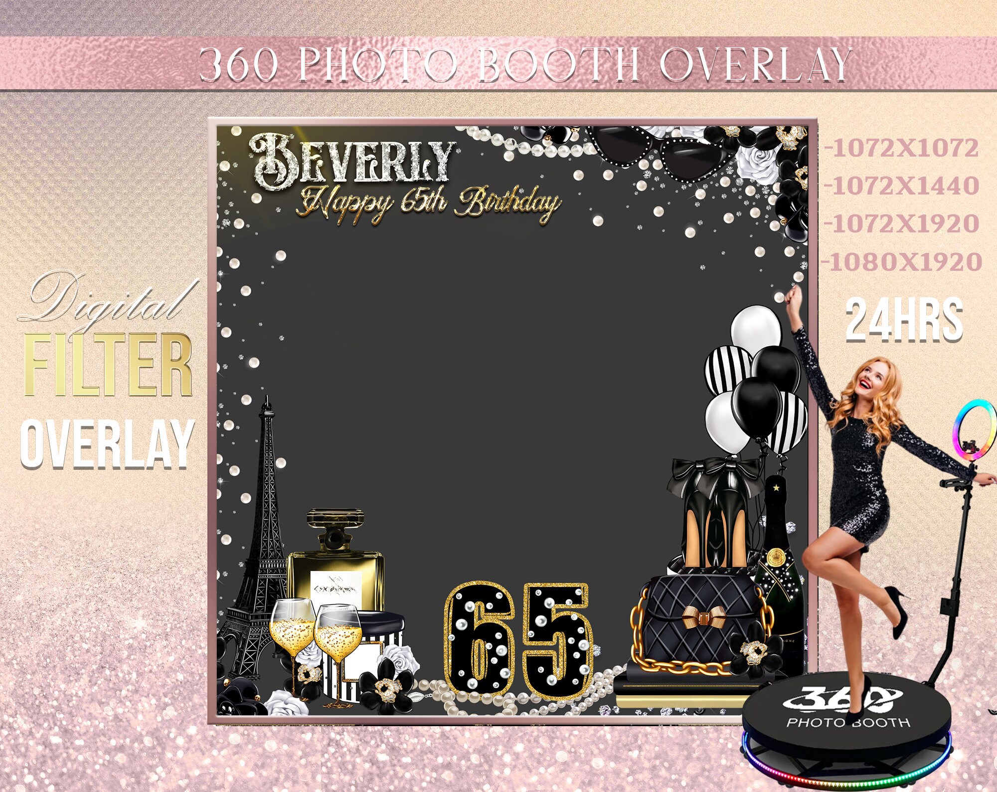 Paris Birthday Photo Booth Overlay, Eiffel Tower 360 Template (digital ...