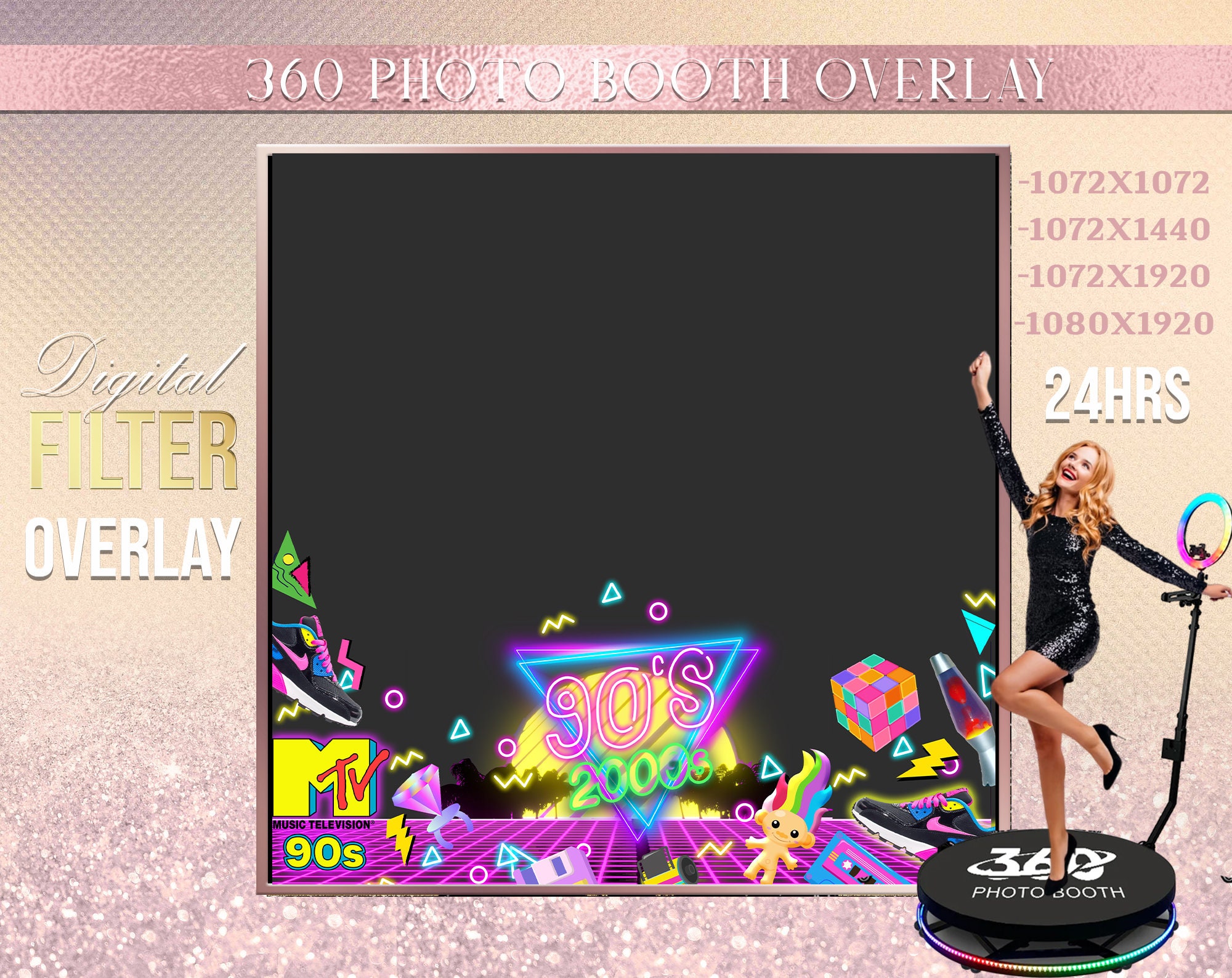 90s 80s Birthday Photo Booth Photo Template, Disco Birthday Overlay ...