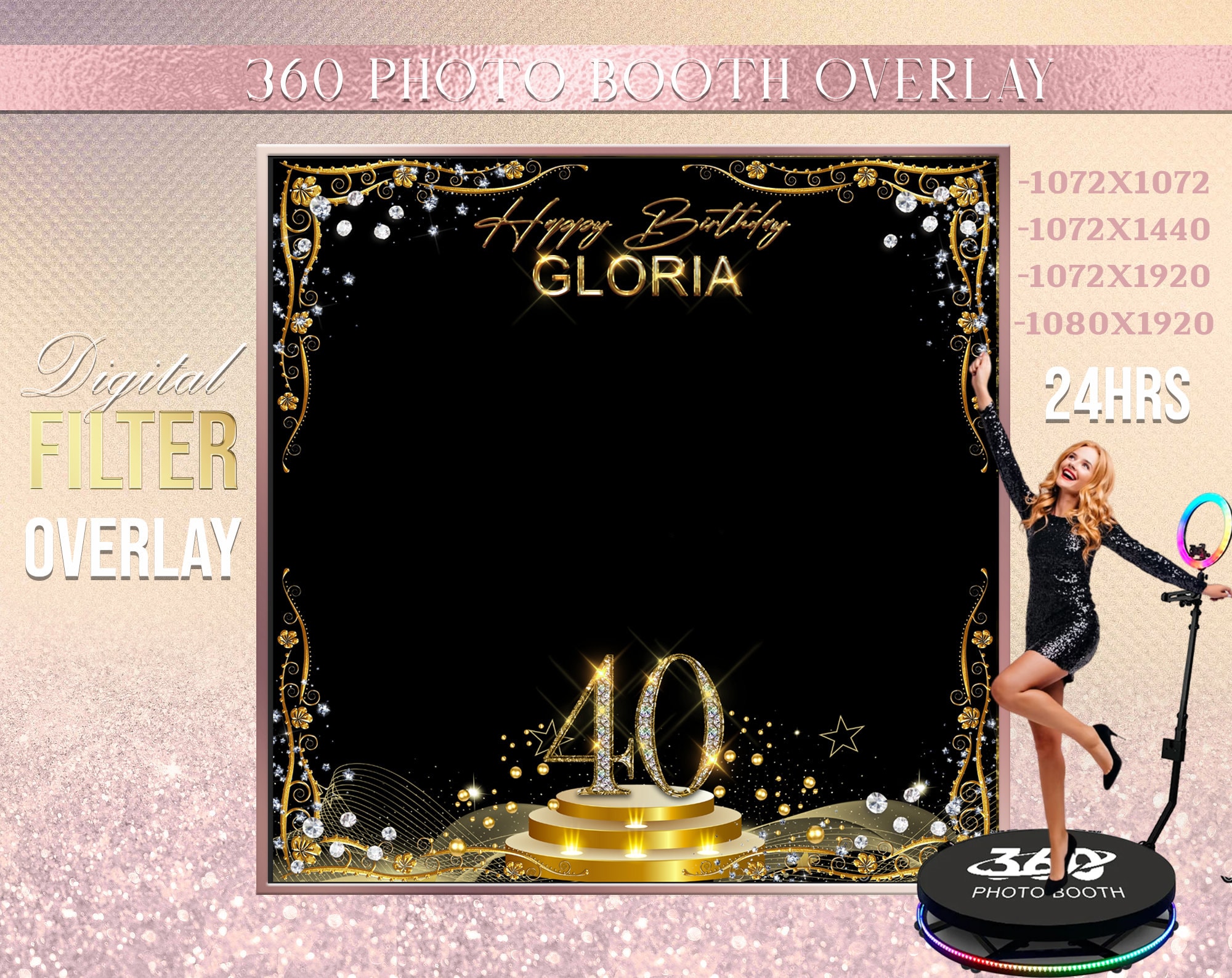 Gold Photo Booth Photo Template Birthday Party Glam Photo Booth Overlay ...