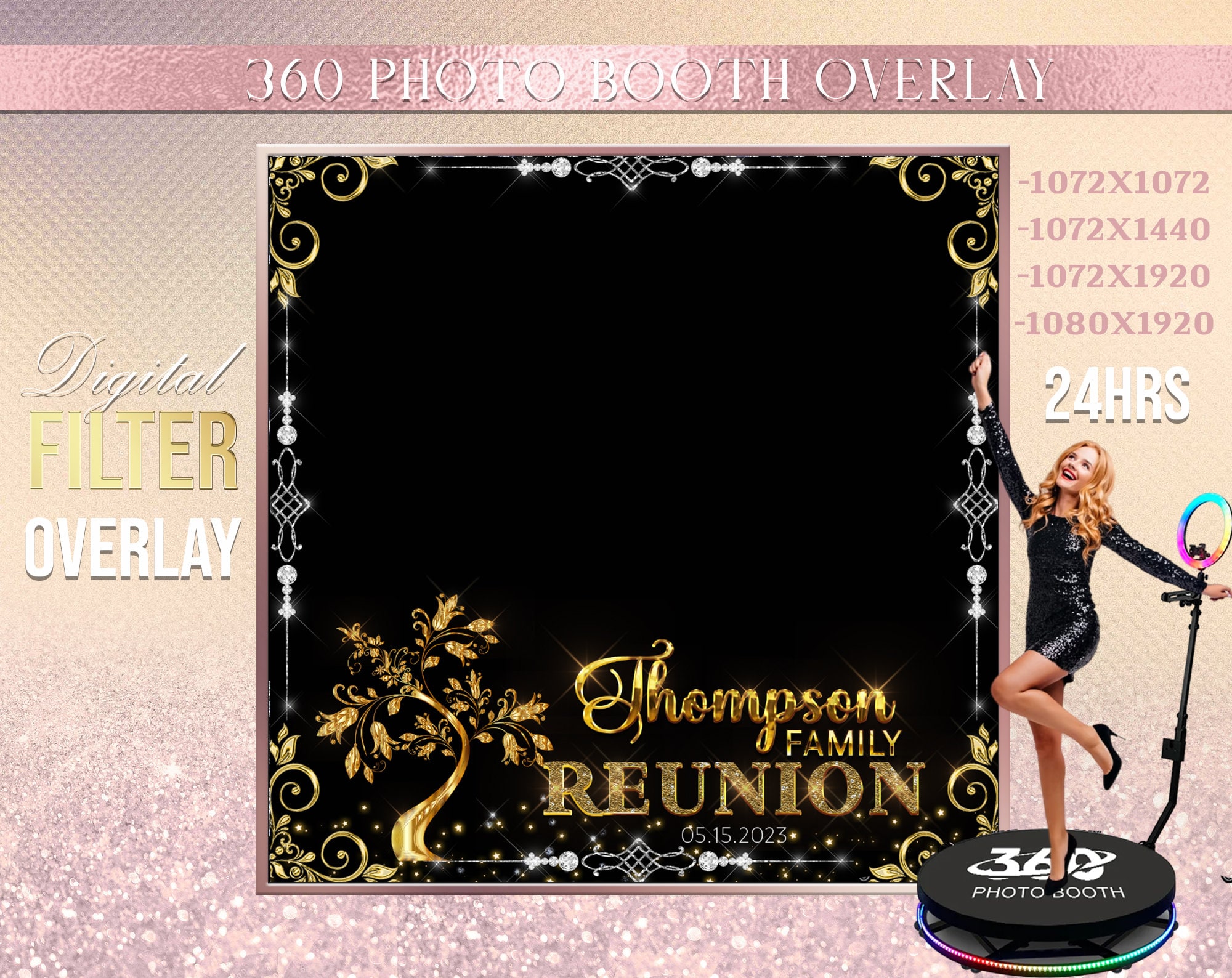 Family Reunion Gold Photo Booth, Family Tree Photo Template Birthday ...