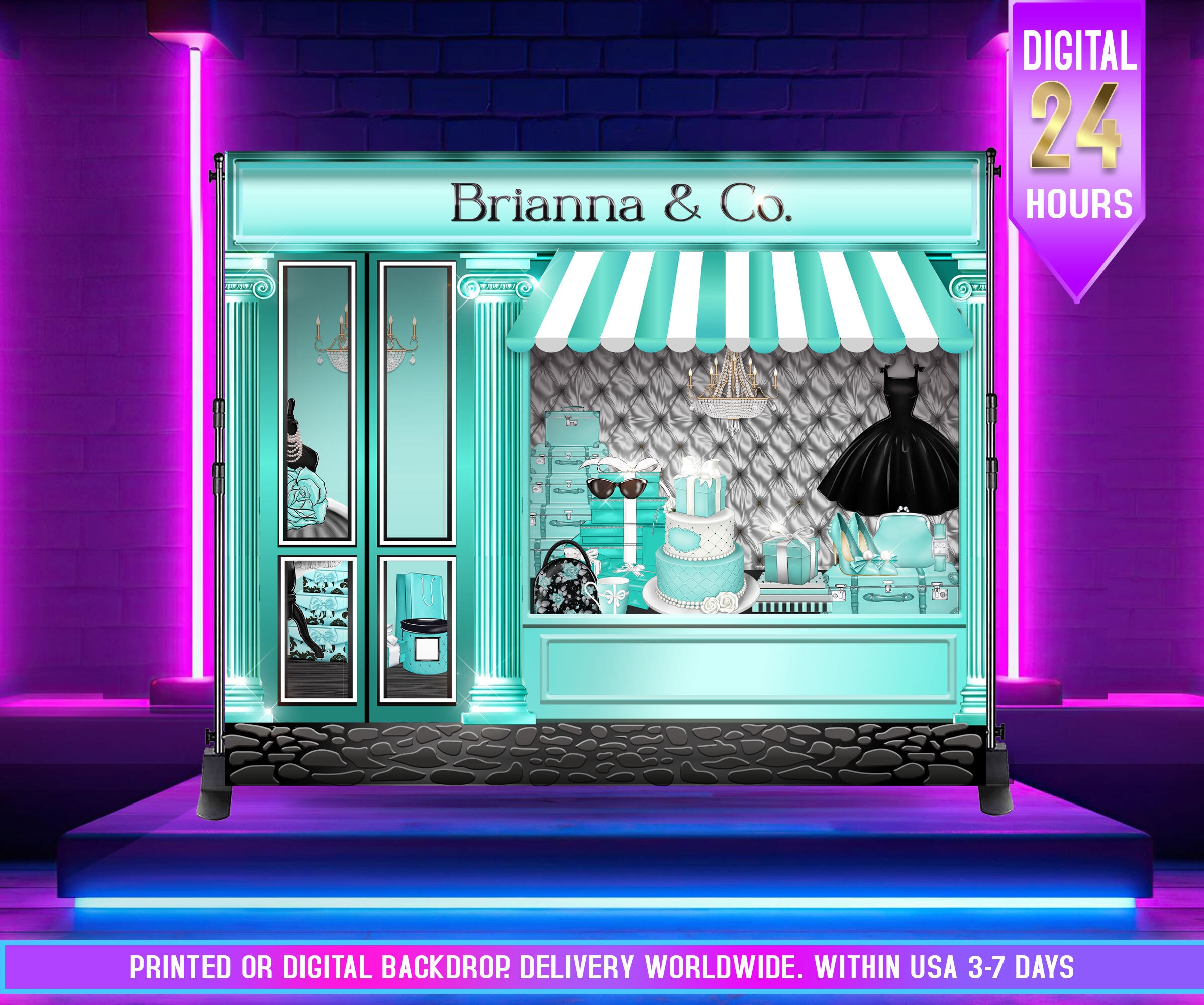 Paris Turquoise Fashion Store Boutique Storefront Backdrop, Parician ...