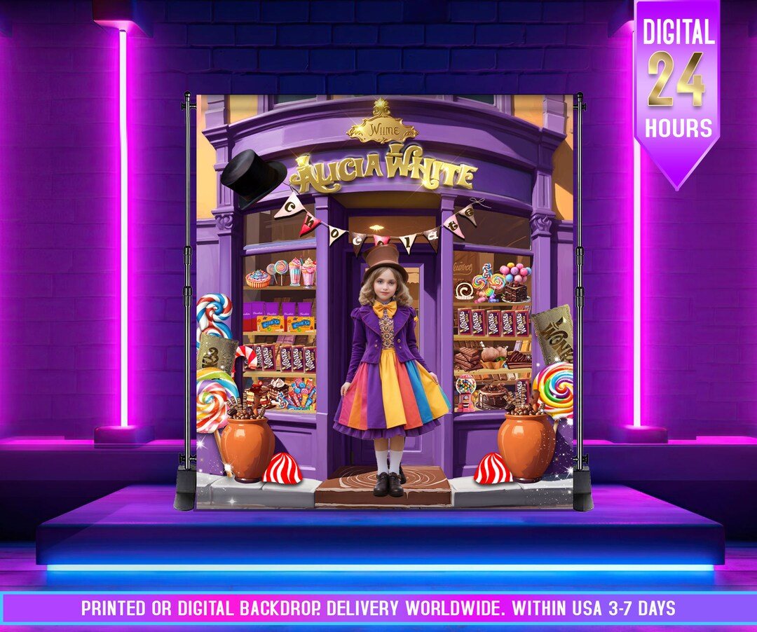 Candy Shop Store Front Backdrop | Chocolate Factory Birthday Backdrop ...