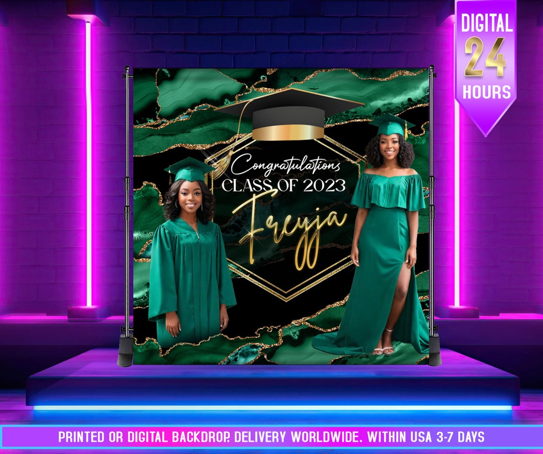 PRINTED or DIGITAL | Emerald Gold Graduation | Graduation Backdrop ...