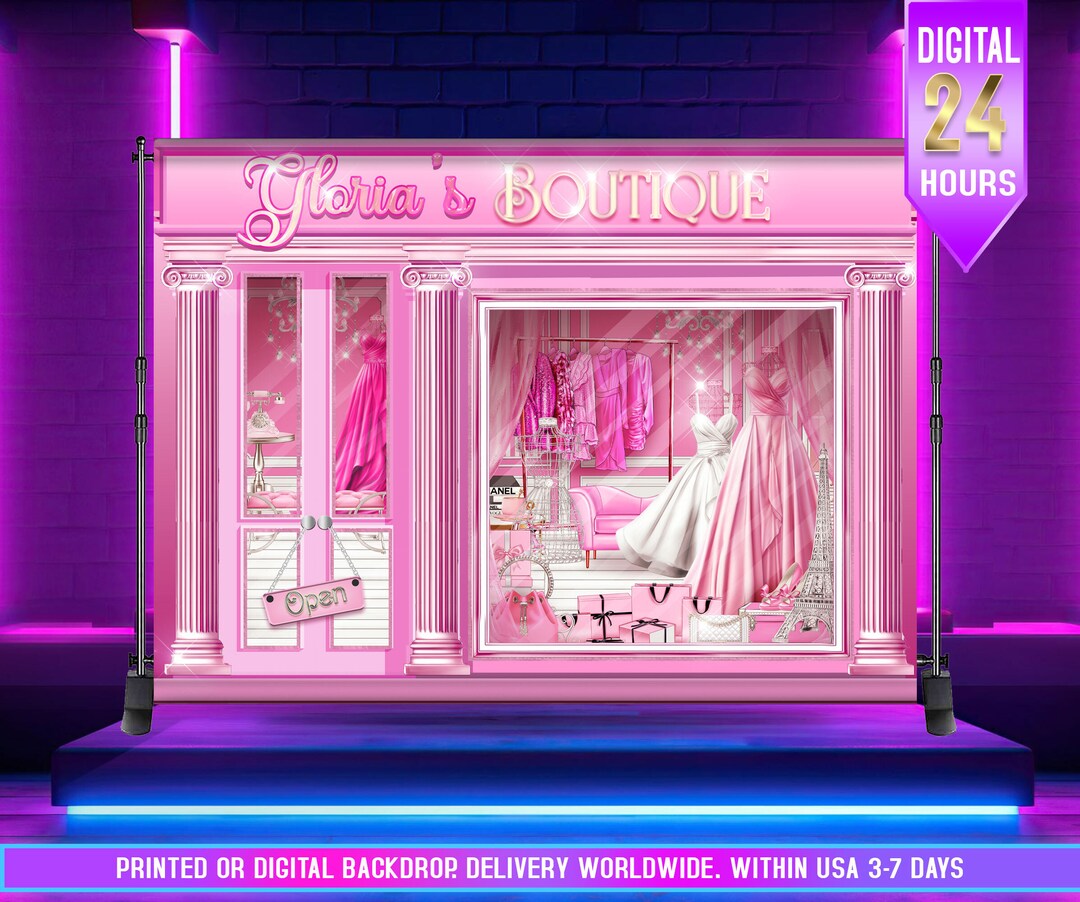 Fashion Store Boutique Storefront Backdrop, Pink Doll Dream House ...