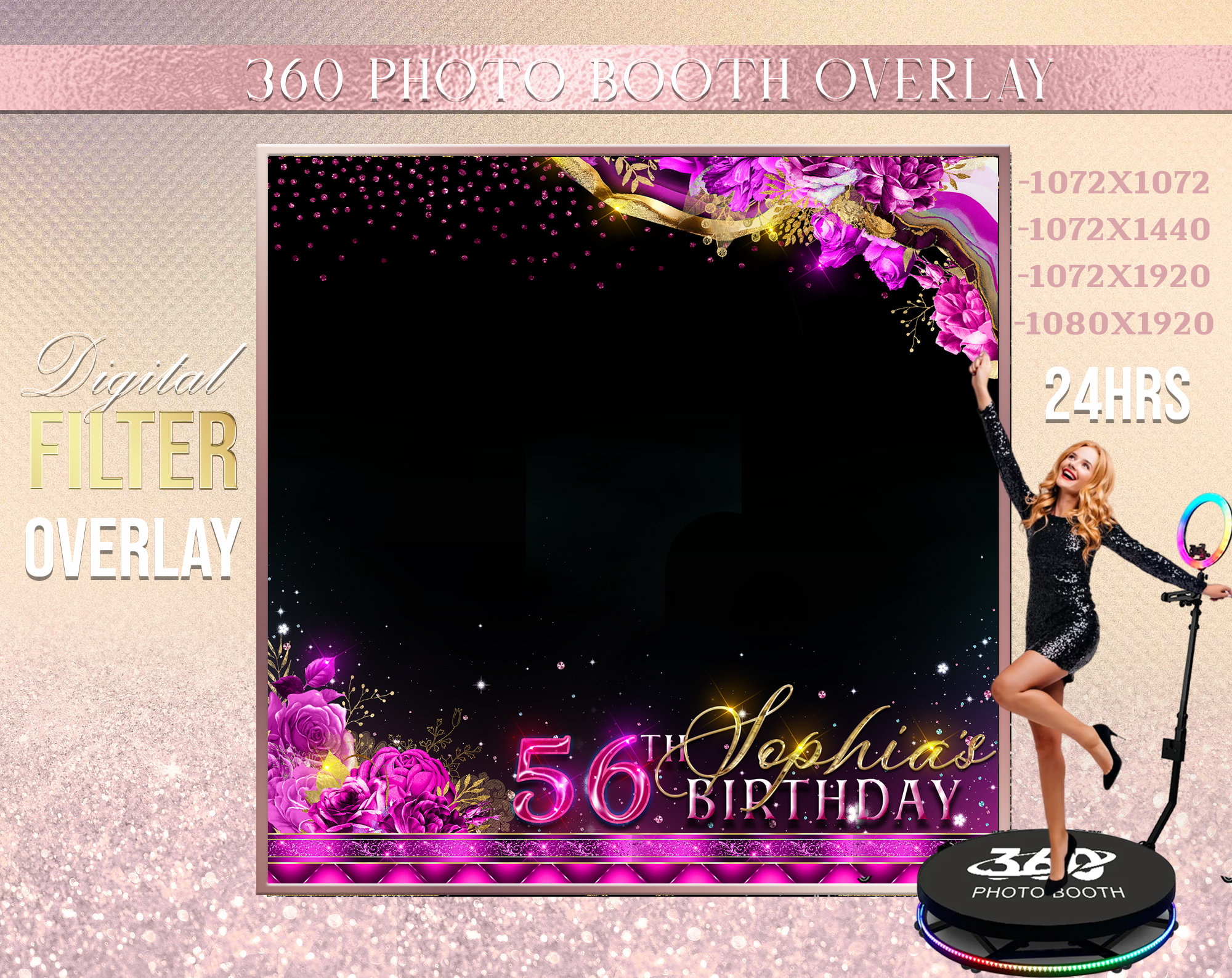 Shades of Pink Pink Photo Booth Hot Pink Photo Template Birthday Party ...