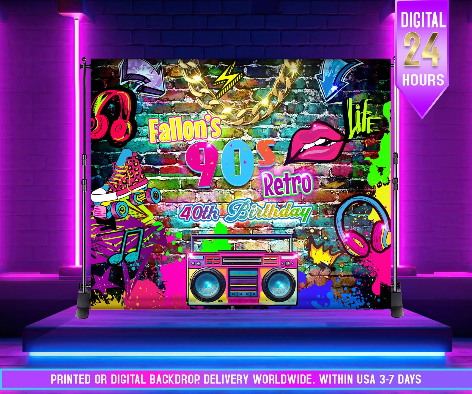 PRINTED or DIGITAL | 90s Retro Party Backdrop | 80s 90s Birthday Party ...