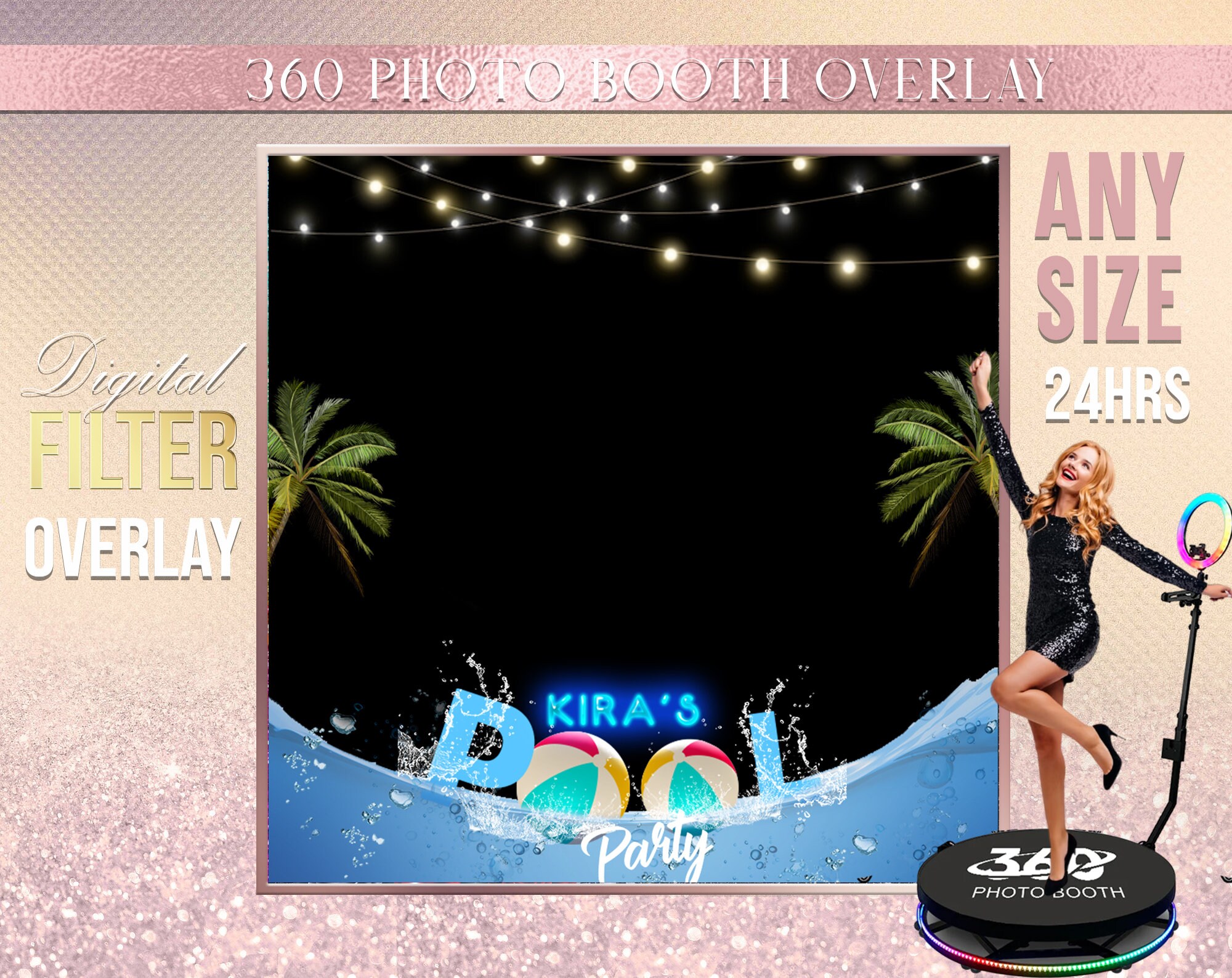 Pool Birthday Photo Booth, Pool Photo Template Birthday Party, Summer ...