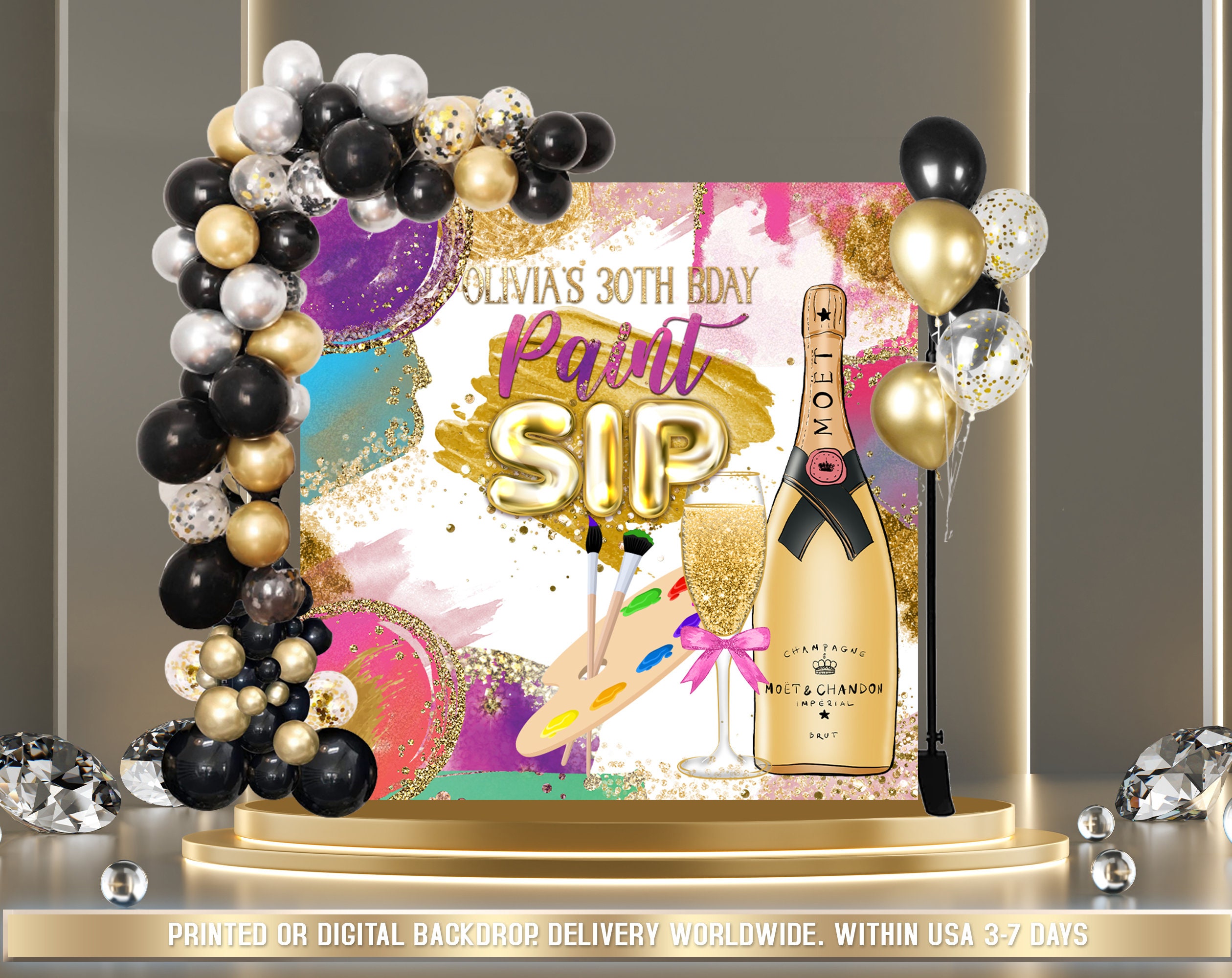 Paint and Sip Backdrop Sip and Paint Backdrop Paint Party Backdrop Wine ...