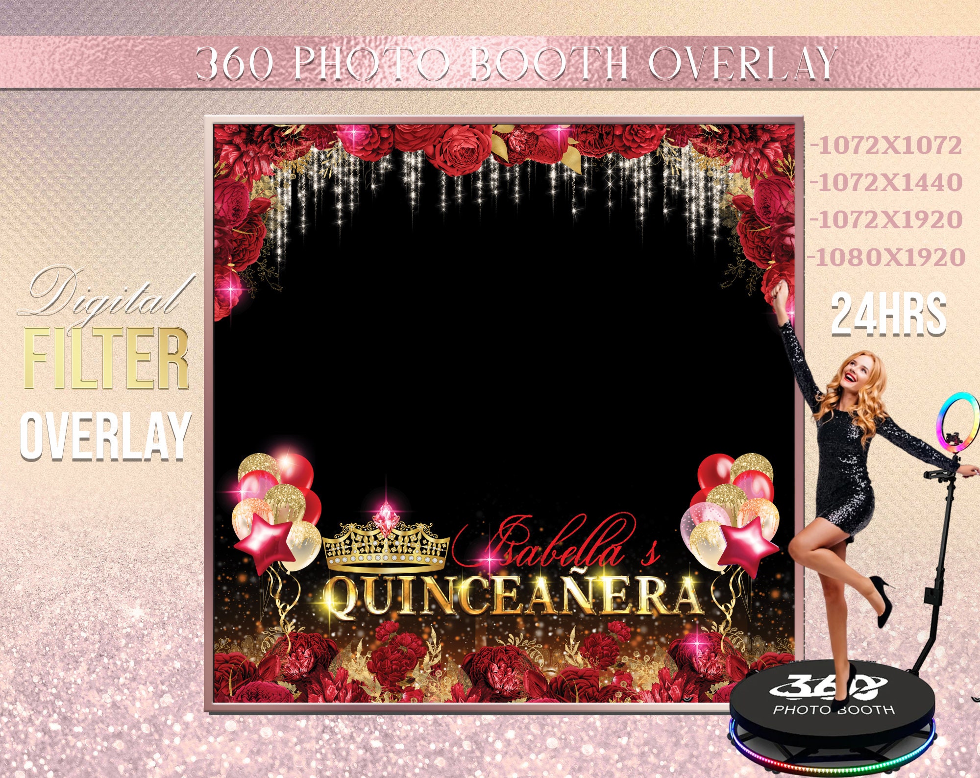 Quinceanera Photo Booth Overlay, Floral Design (digital Download) - Etsy