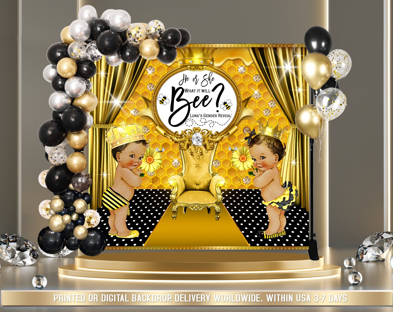 Bee Gender Reveal Backdrop, What Will Baby Bee Backdrop, Gender Neutral ...