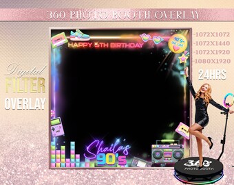 90s 80s Birthday Photo Booth Photo Template, Disco Birthday Overlay ...
