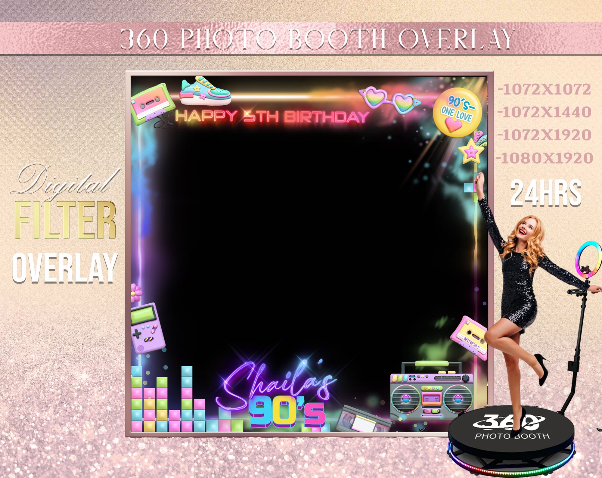 90s 80s Birthday Photo Booth Photo Template, Disco Birthday Overlay ...