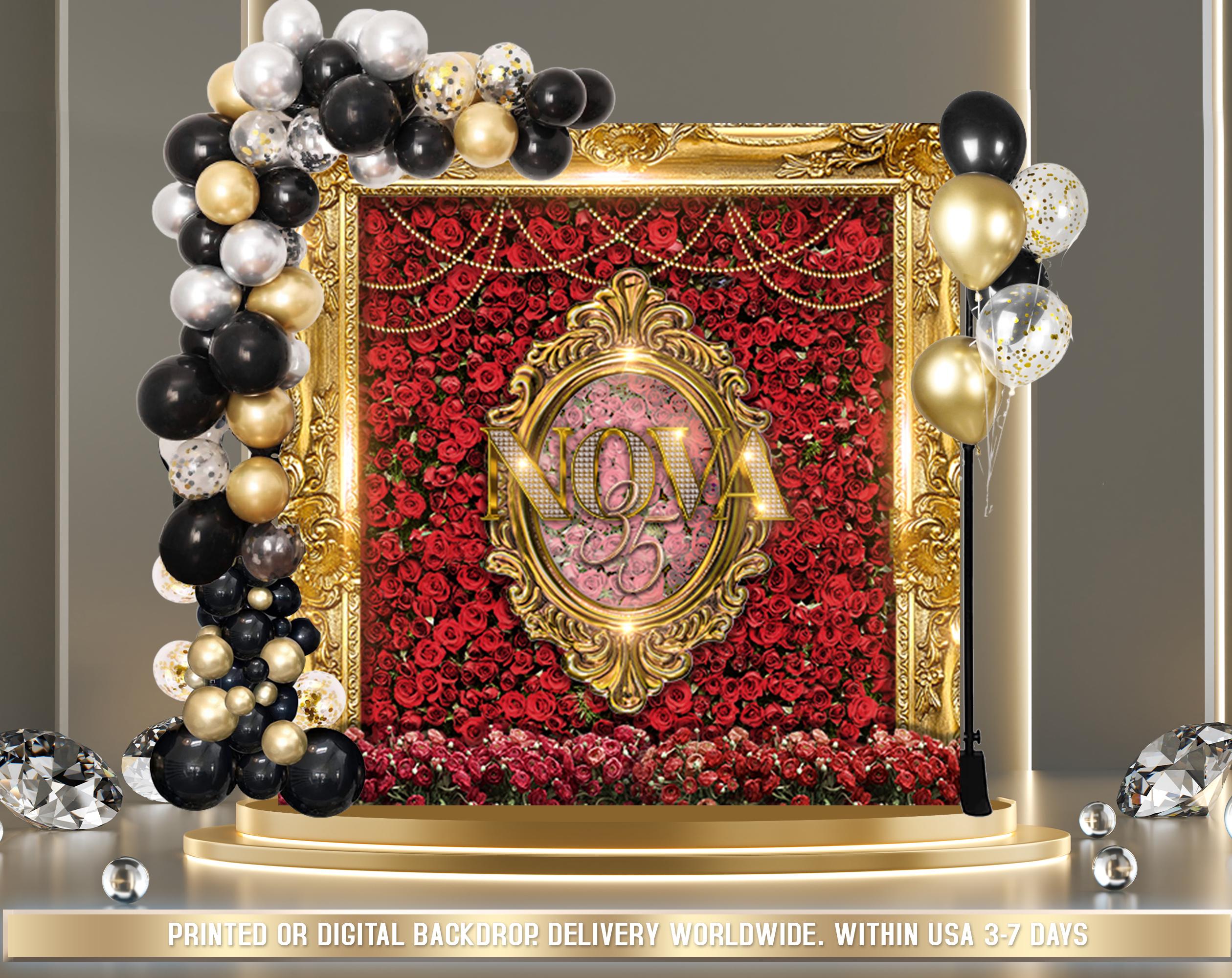 Red Roses Elegant Birthday Backdrop Red Woman's Background Red Glitter ...