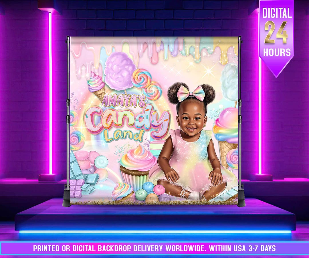 Cartoon Portrait Candy Land Baby Birthday Backdrop| Sweets Banner ...