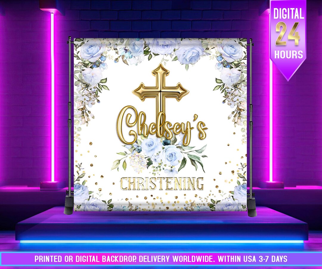 Christening Backdrop Banner, Baptism Theme, Baby Boy, Background ...