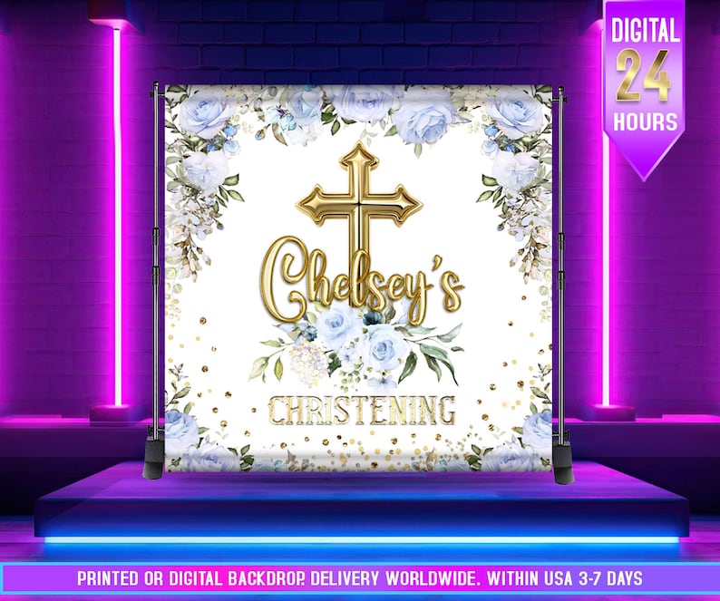 Christening Backdrop Banner, Baptism Theme, Baby Boy, Background ...