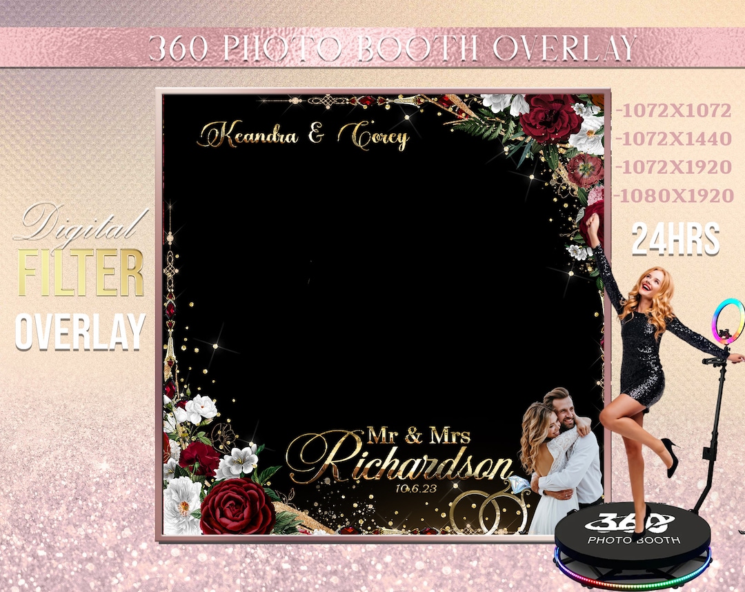 Burgundy Wedding Photo Booth Photo Template, Engagement Overlay Photo ...