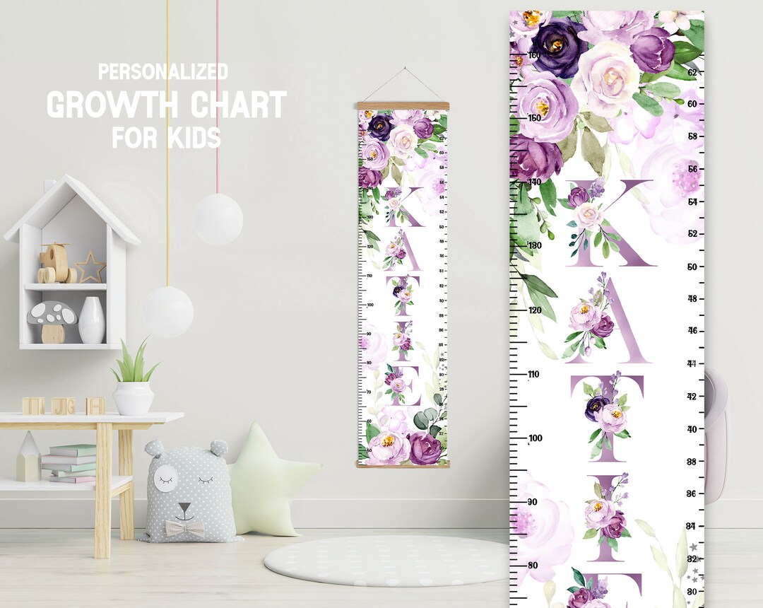 Purple Flowers Height Chart With Hanging Frame, Personalized Flowers ...
