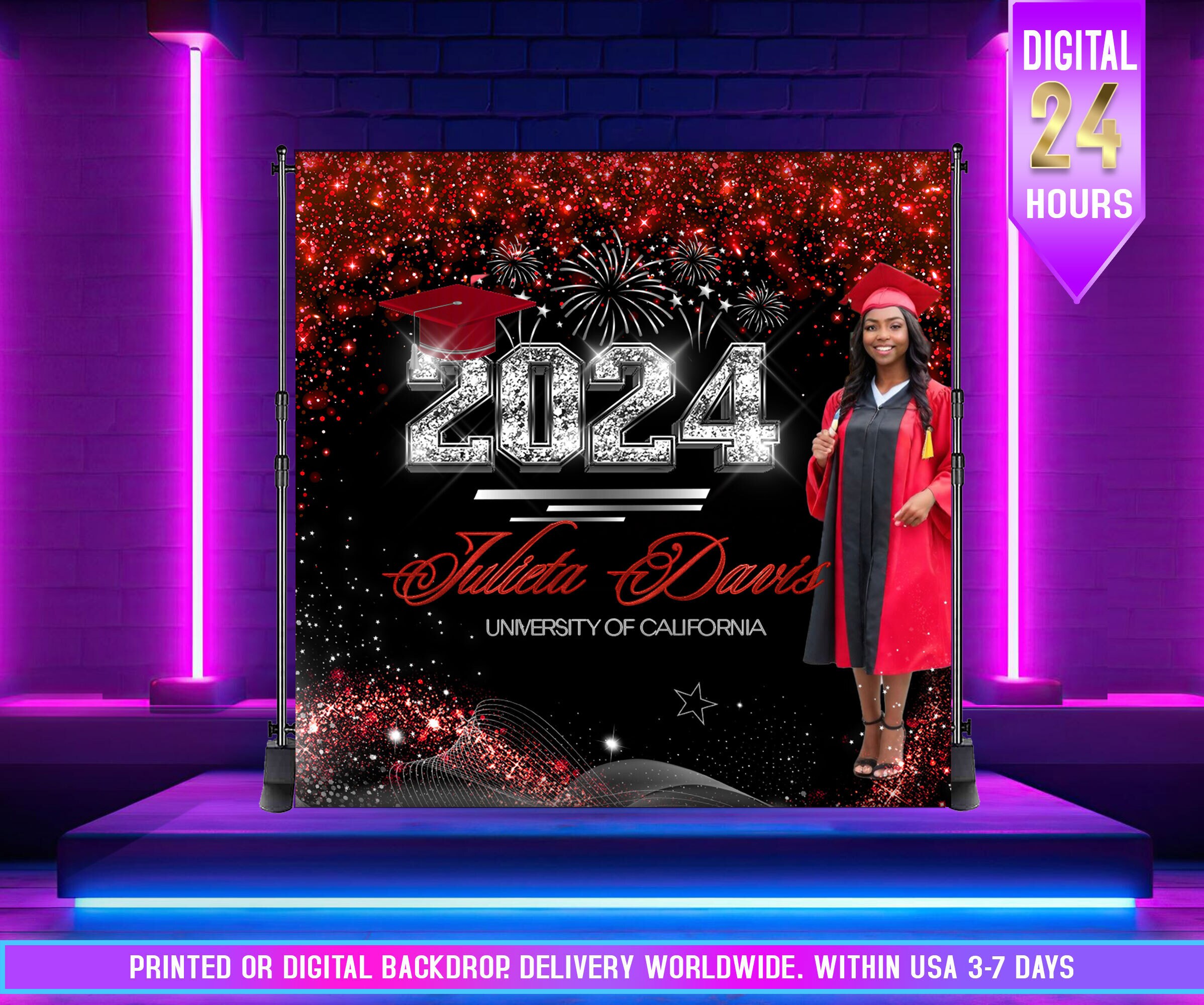 PRINTED or DIGITAL Red Gold Graduation Graduation Backdrop Red E ...