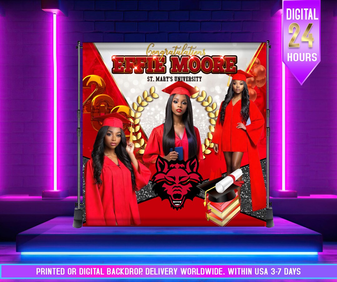 PRINTED or DIGITAL | Red Gold Graduation | Graduation Backdrop | Red E ...
