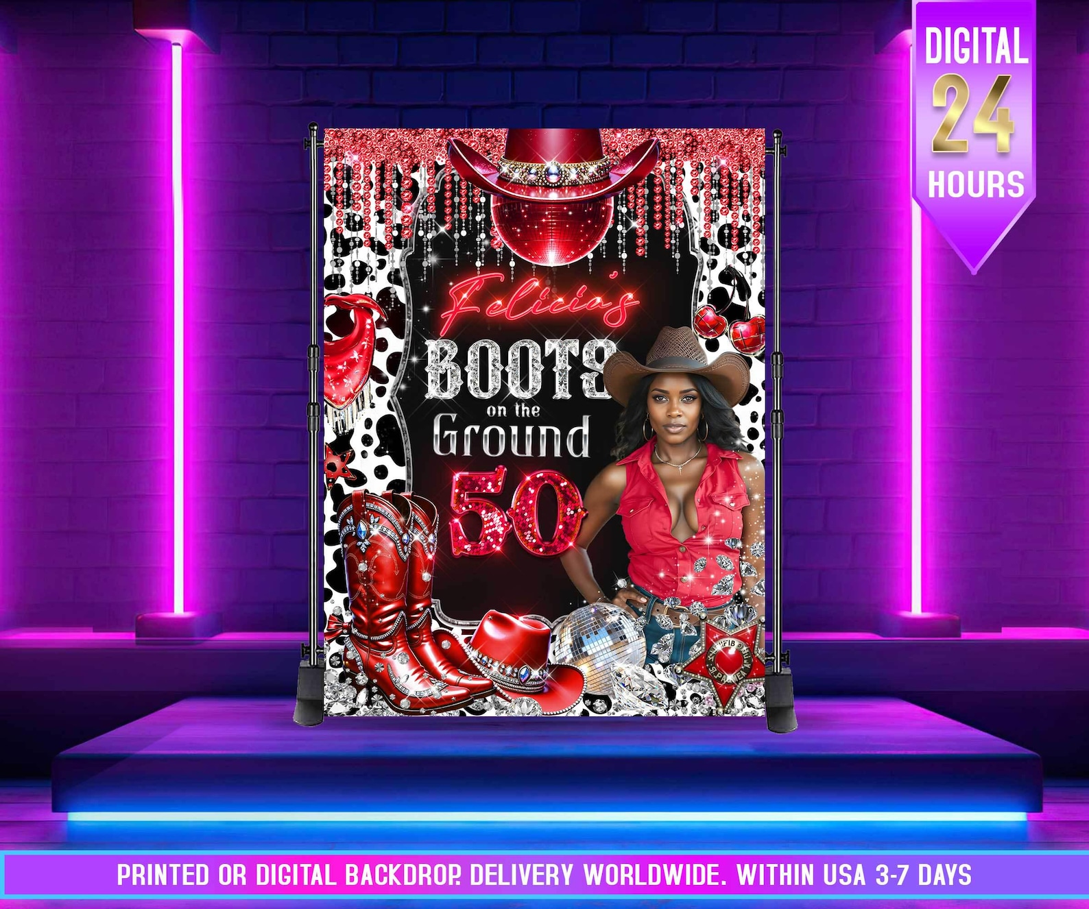 Boots on the Ground Birthday Backdrop| Western Banner| Cowboy Backdrop ...