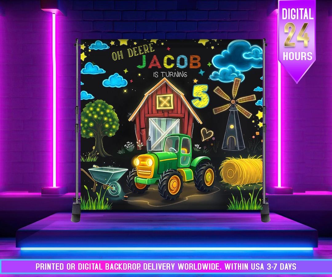 PRINTED or DIGITAL, Tractor Chalk Boy' Birthday Backdrop, Bales of Hay ...