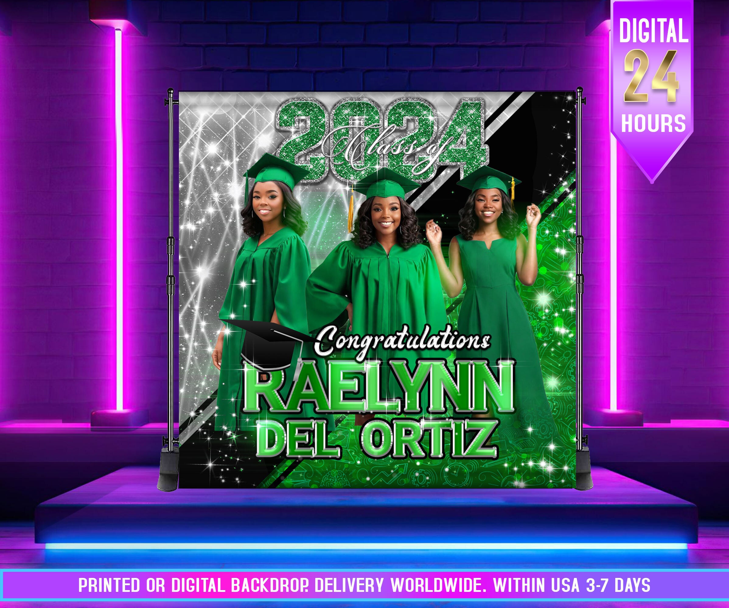 PRINTED or DIGITAL Green Gold Graduation Graduation Backdrop Emerald ...