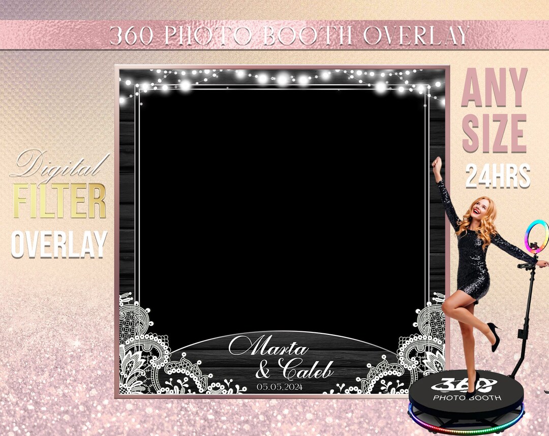 White Black Wedding Photo Booth Photo Template, Engagement Overlay ...