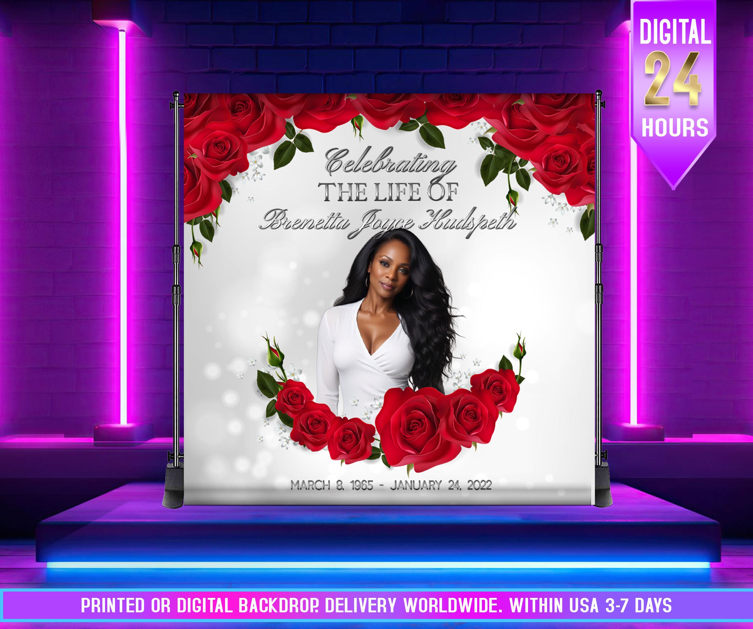 PRINTED or DIGITAL, Red Funeral Backdrop, Memorial Backdrop, in Loving ...