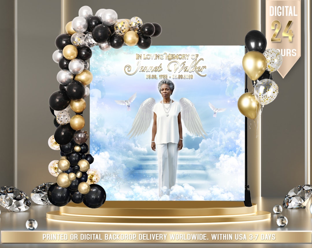 PRINTED or DIGITAL, Blue White Funeral Backdrop, Memorial Backdrop, in ...