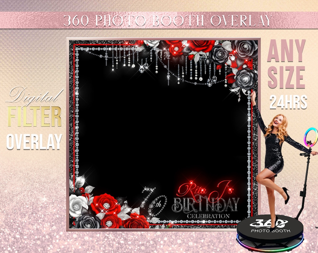 360 Photo Booth Overlay, Red Black White Photo Booth 360 Overlay, 60th ...