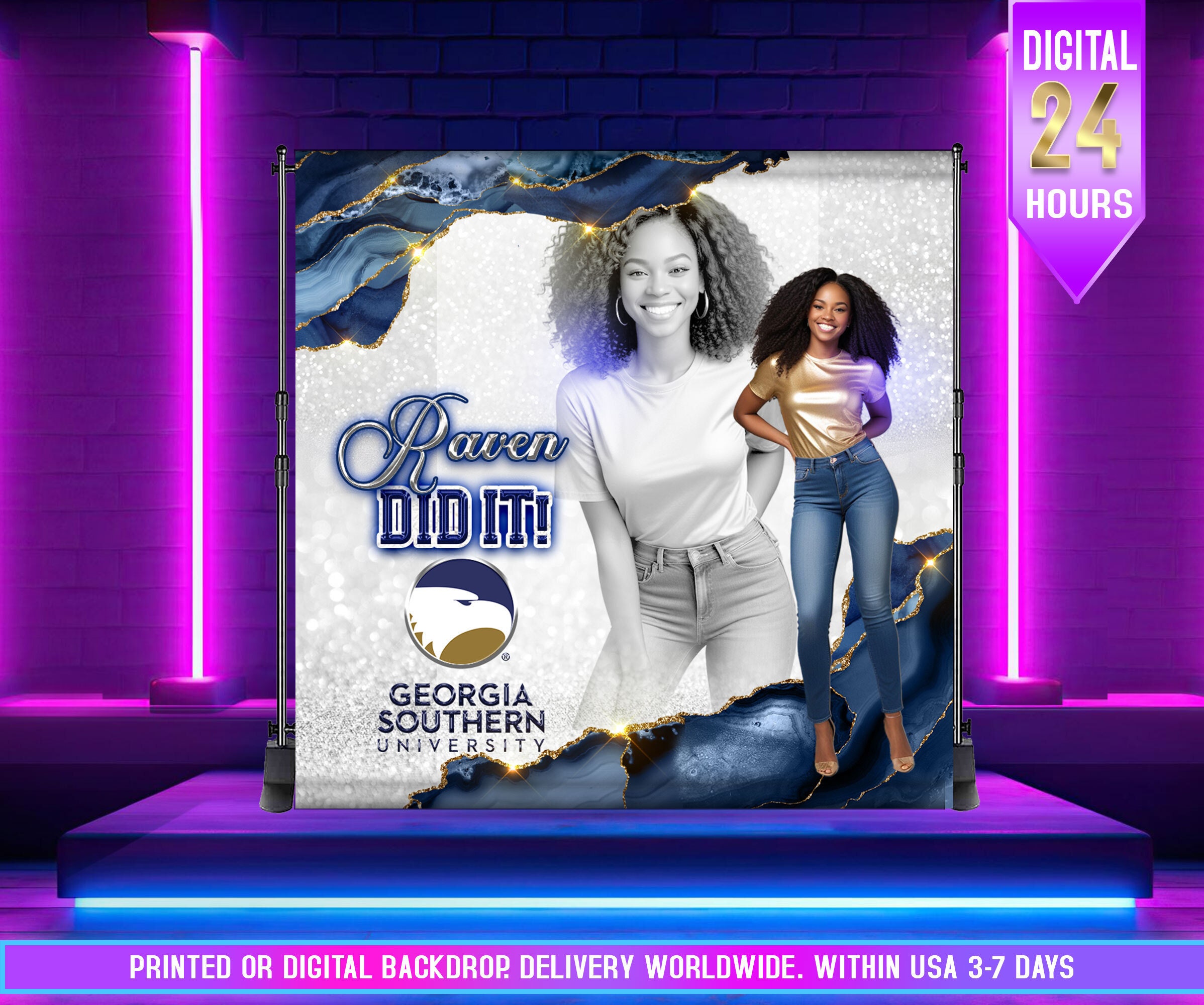 PRINTED or DIGITAL Blue White Graduation Graduation Backdrop Blue ...