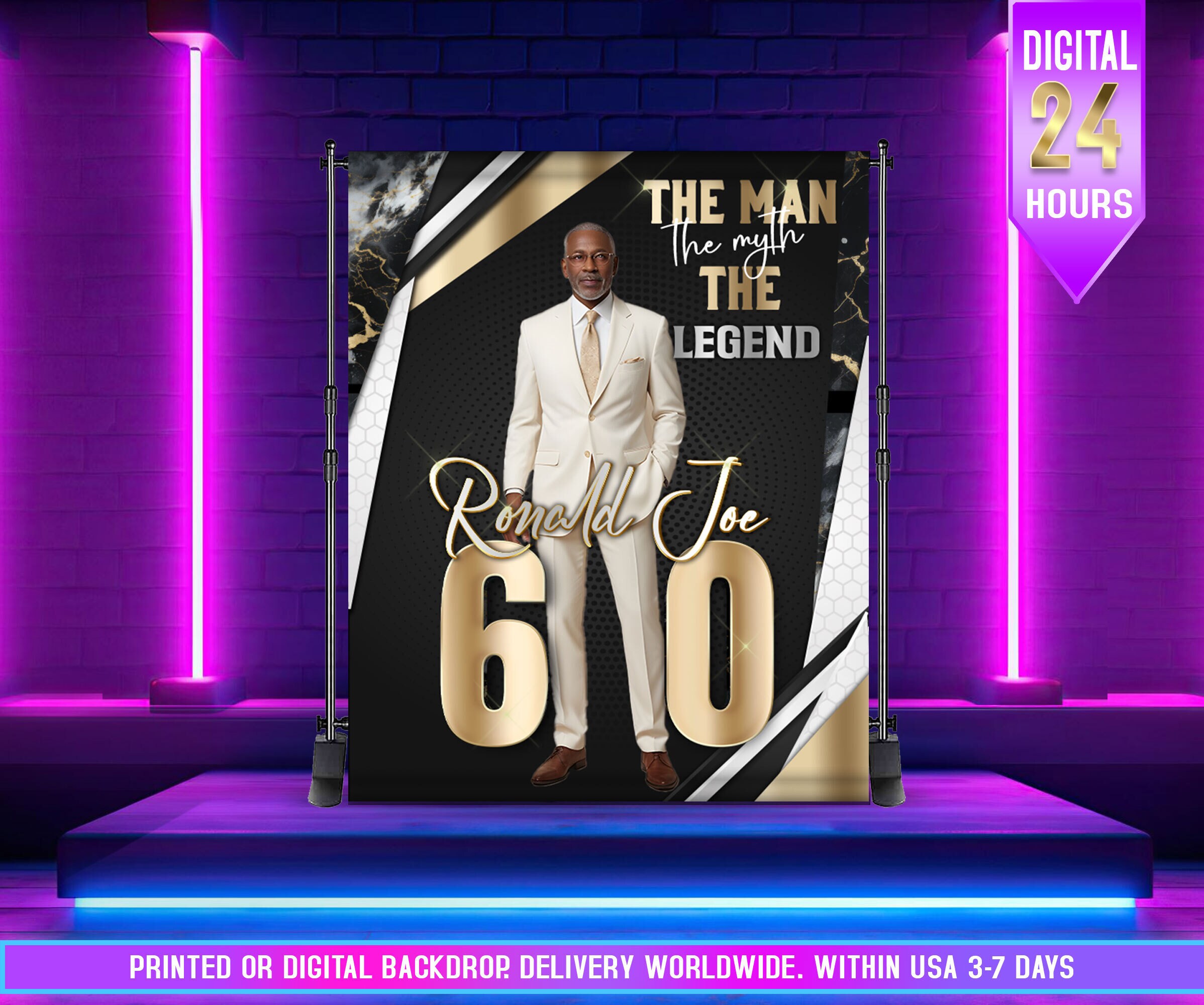 PRINTED or DIGITAL | Black White Gold Backdrop | the Man the Myth the ...