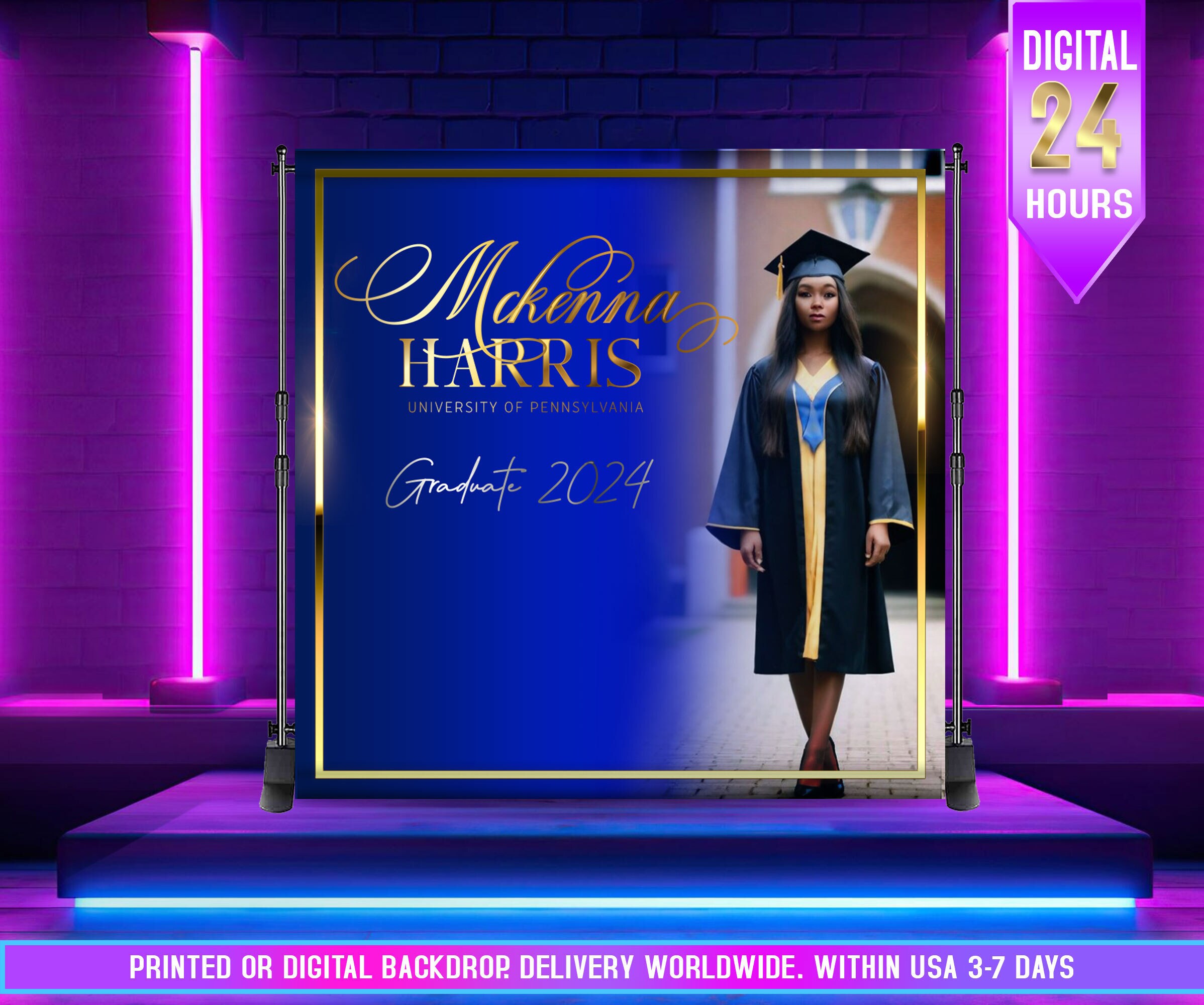 PRINTED or DIGITAL Blue Gold Graduation Graduation Backdrop Royal Blue ...