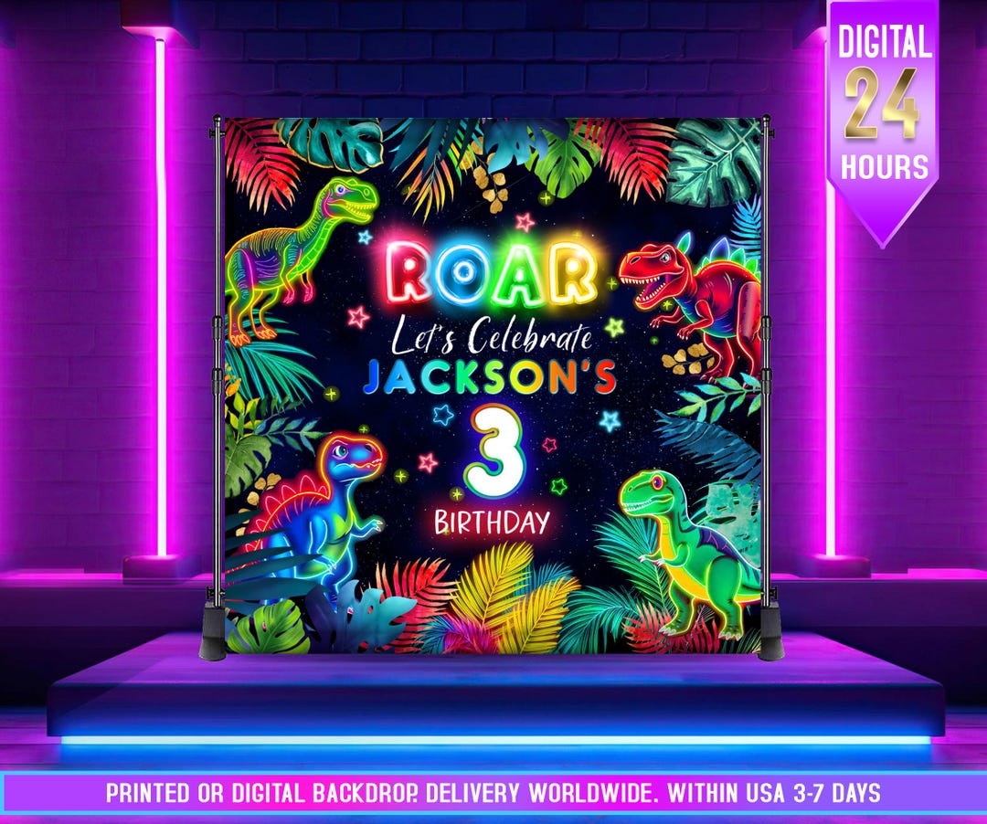 Birthday Backdrop, Dinosaur Backdrop, Rainbow Backdrop, 3rd Birthday ...