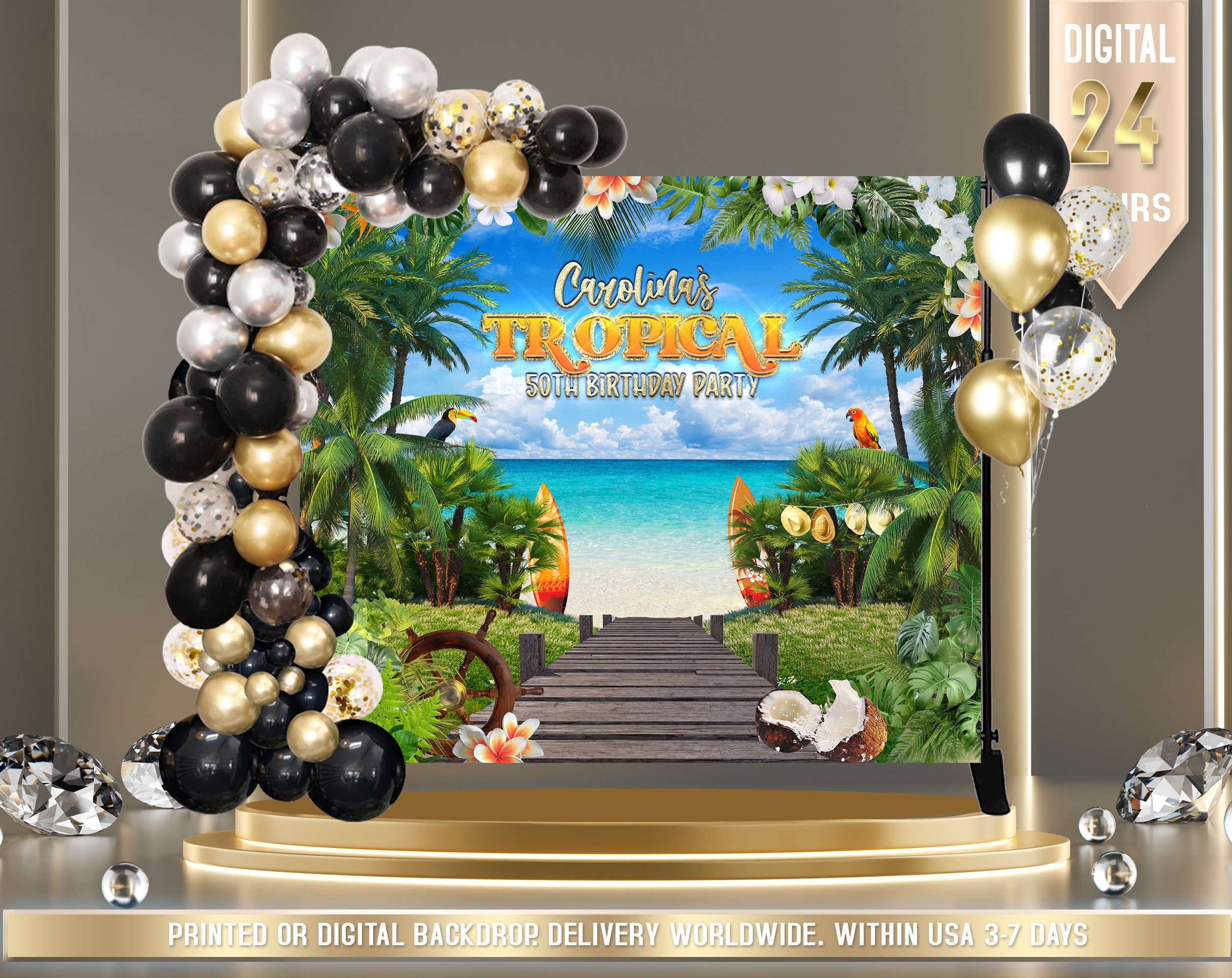 Aloha Backdrop Tiki Summer Birthday Backdrop Tropical Birthday Theme ...