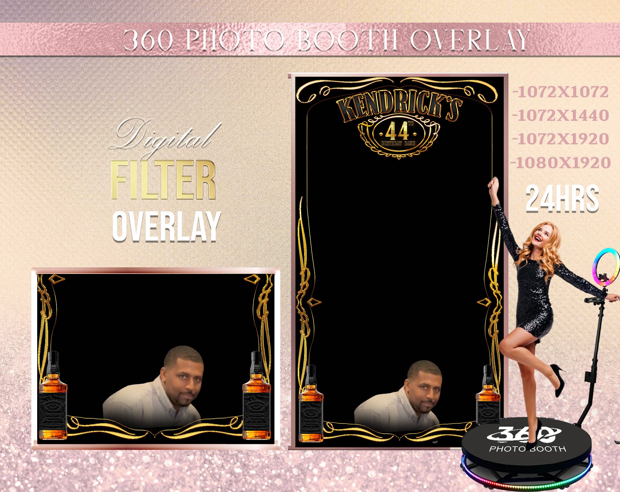 ANY Wording Gold Photo Booth, Blue Photo Template Birthday Party, Man ...