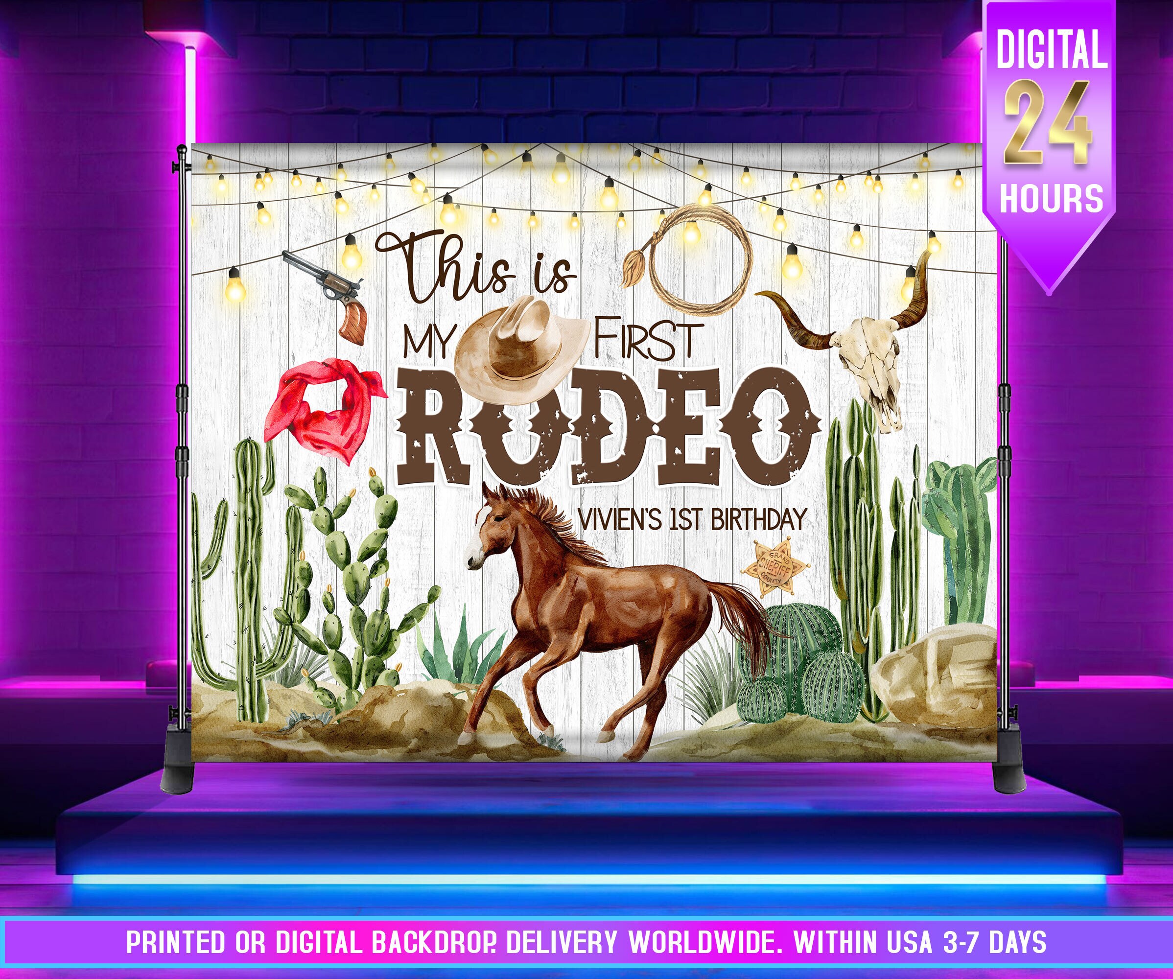 Rodeo Birthday Backdrop Western Banner Cowboy Backdrop Cowgirl Backdrop ...