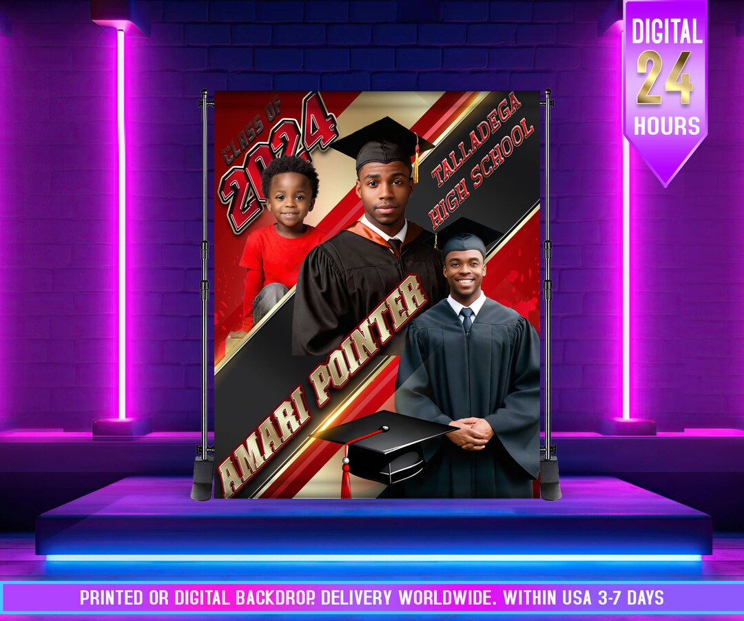 PRINTED or DIGITAL | Red Gold Graduation | Graduation Backdrop | Red E ...