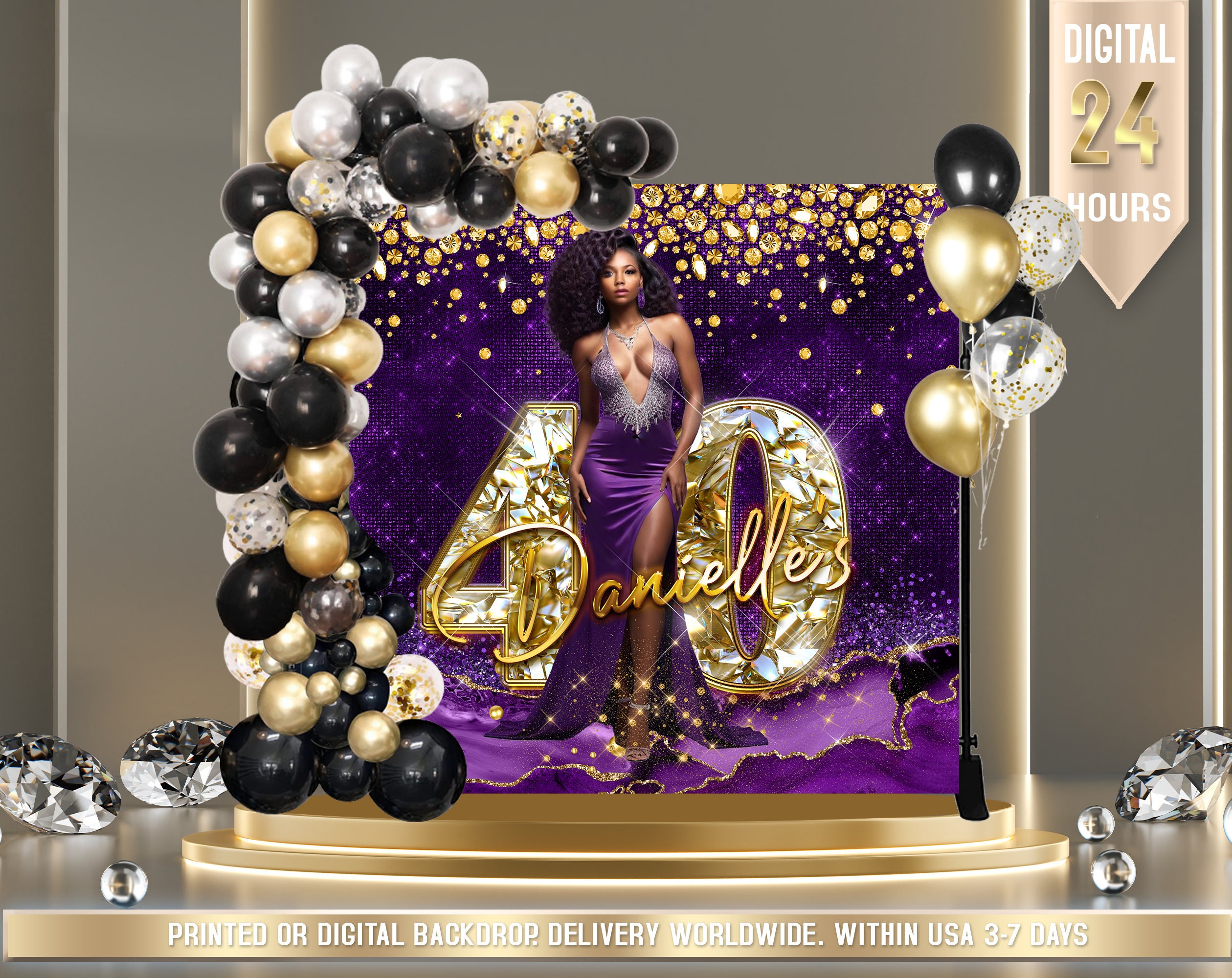 Purple Agate Birthday Backdrop Purple Marble Background Purple Glitter ...