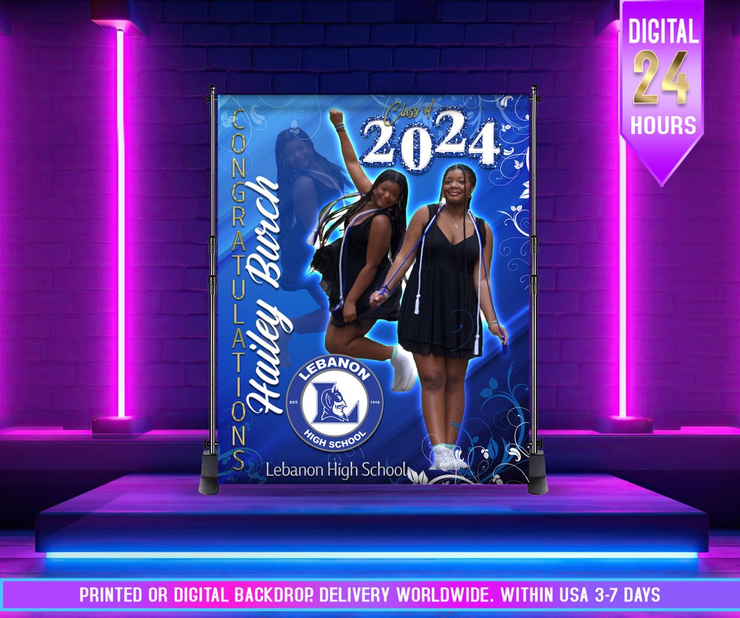 PRINTED or DIGITAL | Royal Blue White Graduation | Graduation Backdrop ...