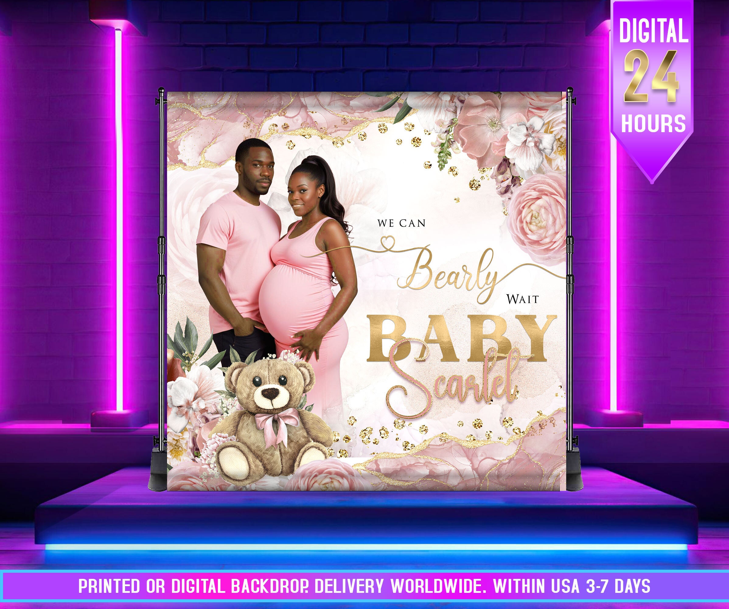 Boho Teddy Bear Baby Shower Backdrop We Can Bearly Wait Banner Bohemian ...