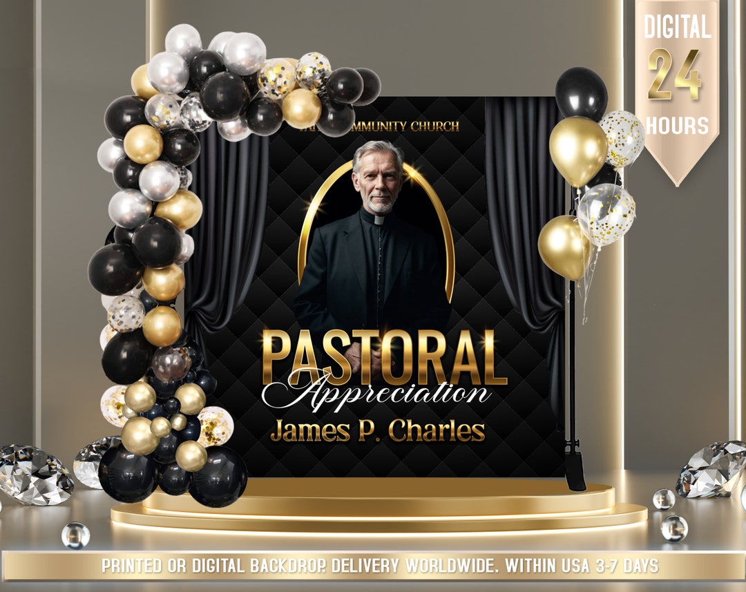 PRINTED or DIGITAL Black Gold Pastoral Anniversary Backdrop | Church ...