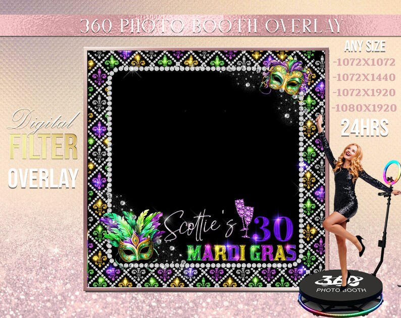 ANY SIZE Mardi Gras Prom 360 Photo Booth Template, Masquerade 360 Booth ...