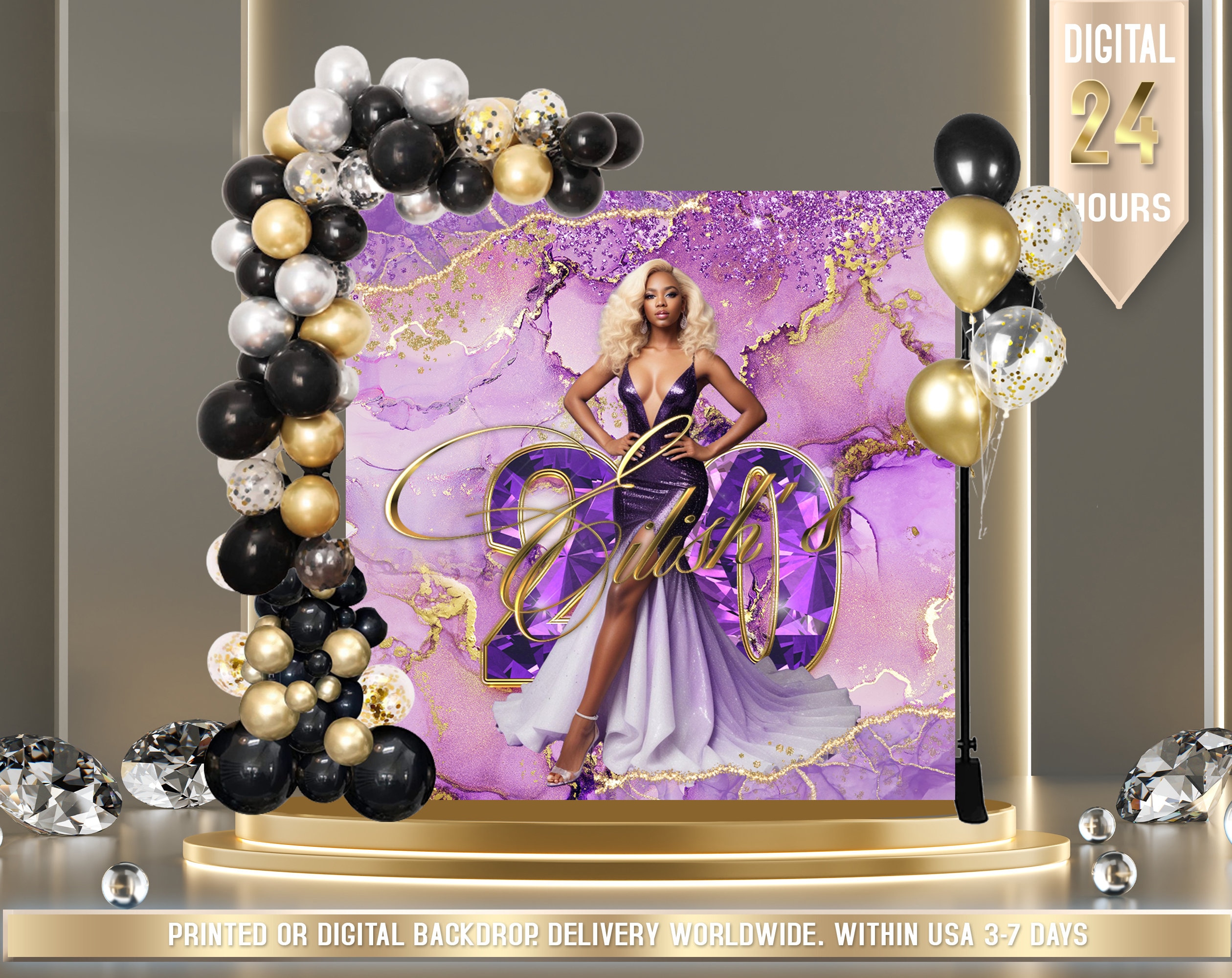 Purple Elegant Birthday Backdrop | Purple Background | Purple Glitter ...