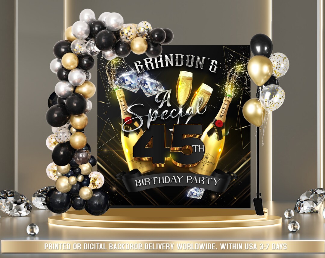 Black Gold Champagne Birthday Backdrop | Gold Shimmer Background ...