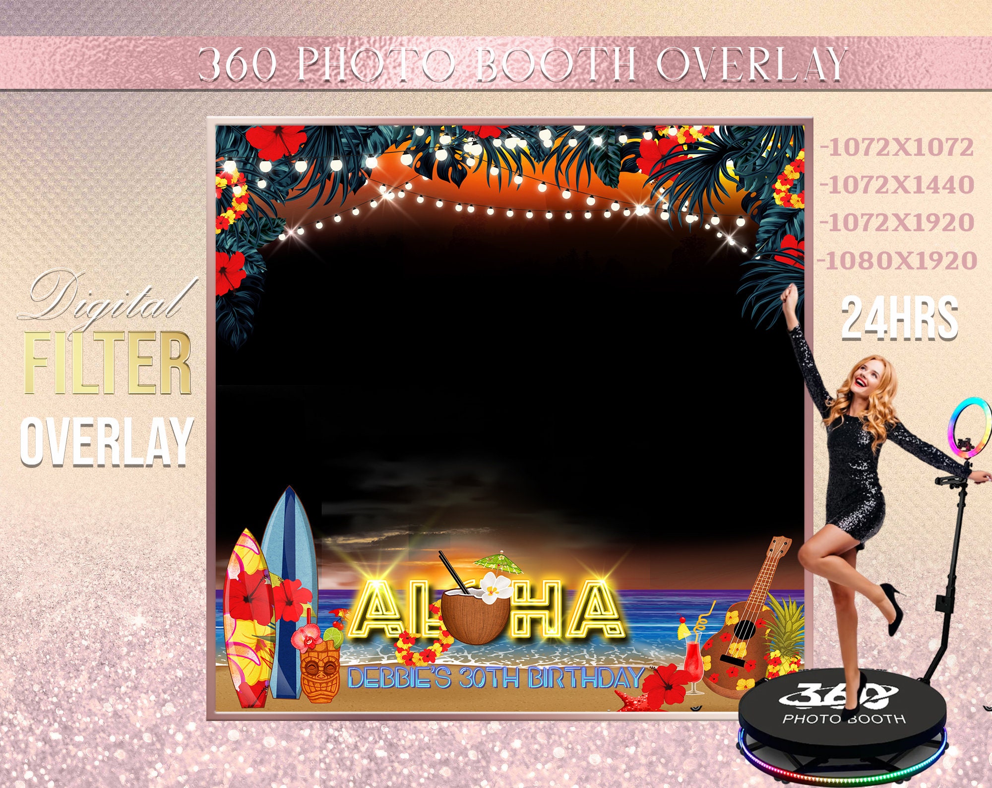 Tropical Photo Booth, Summer Photo Template Birthday Party, Luau ...